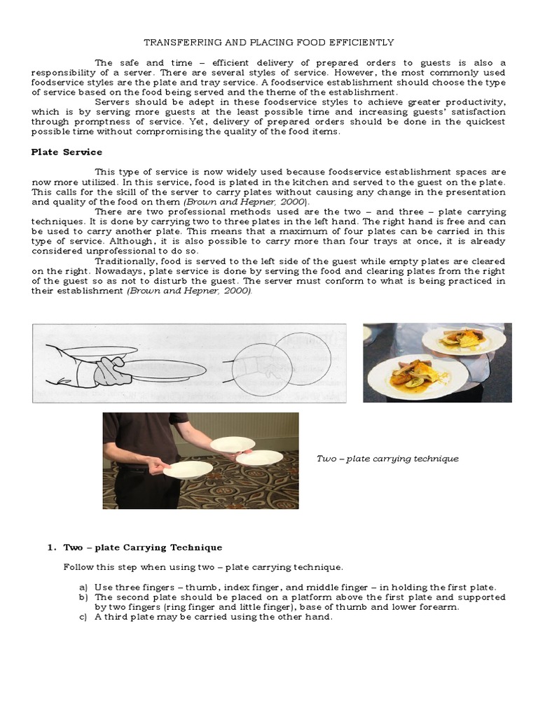 Plate Service: 1. Two - Plate Carrying Technique | PDF | Hand | Foods