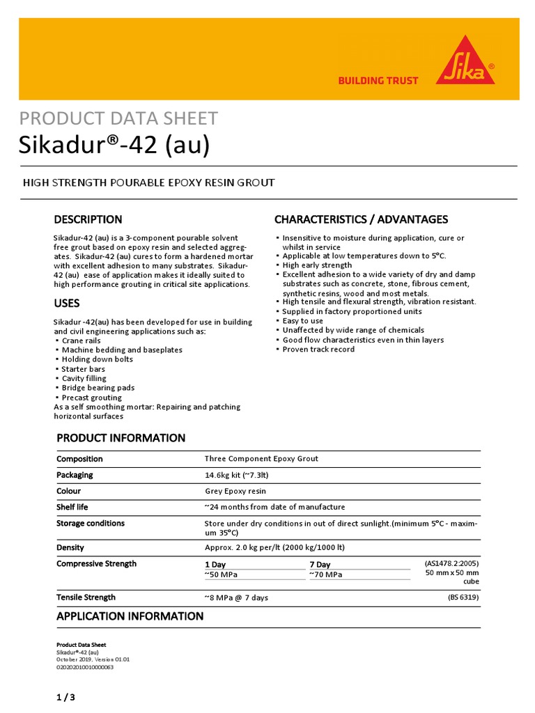 Sikadur®-42 (Au) : Product Data Sheet | PDF | Epoxy | Concrete