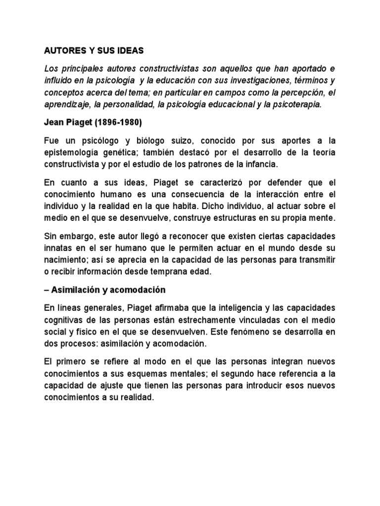 Autores Del Constructivismo | PDF | Sicología | Constructivismo ...