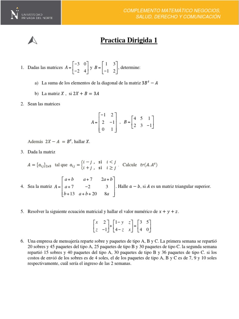 Práctica Dirigida 1 - SEM 3 - OC | PDF | Matriz (Matemáticas)