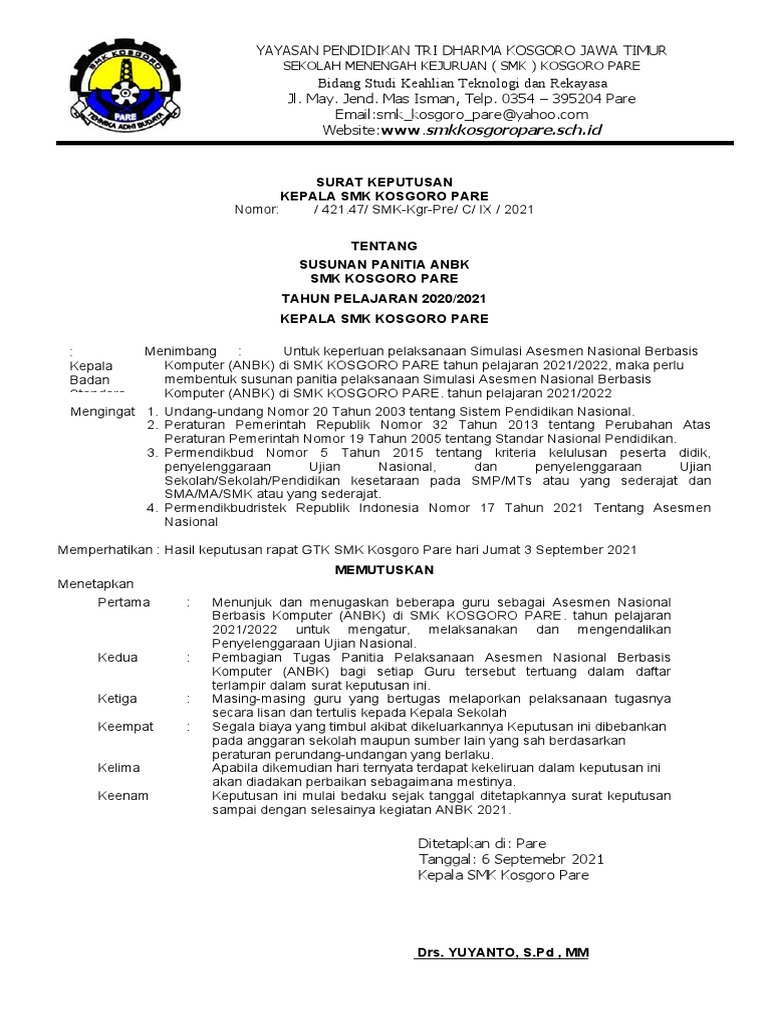 Contoh SK Panitia Anbk | PDF