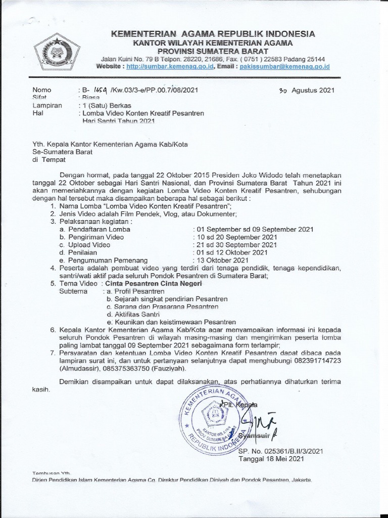 Surat LOMBA VIDEO HSN 2021 | PDF