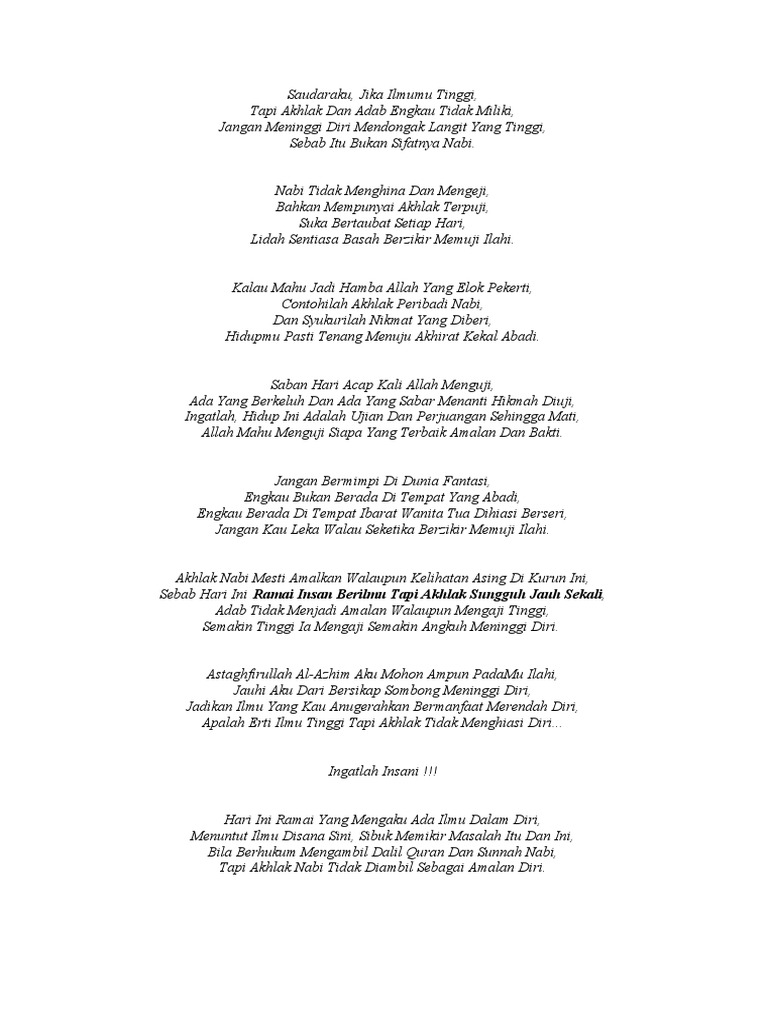 Sajak Akhlak Nabi | PDF