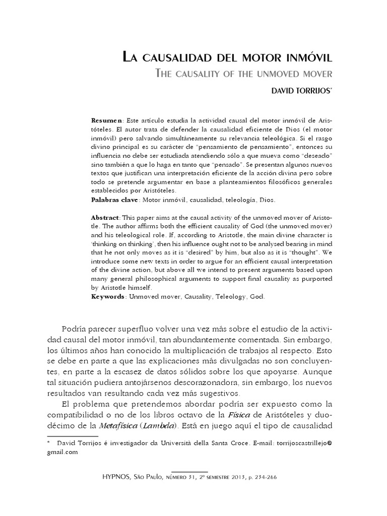La Causalidad Del Motor Inmóvil | PDF | Aristóteles | Comprensión