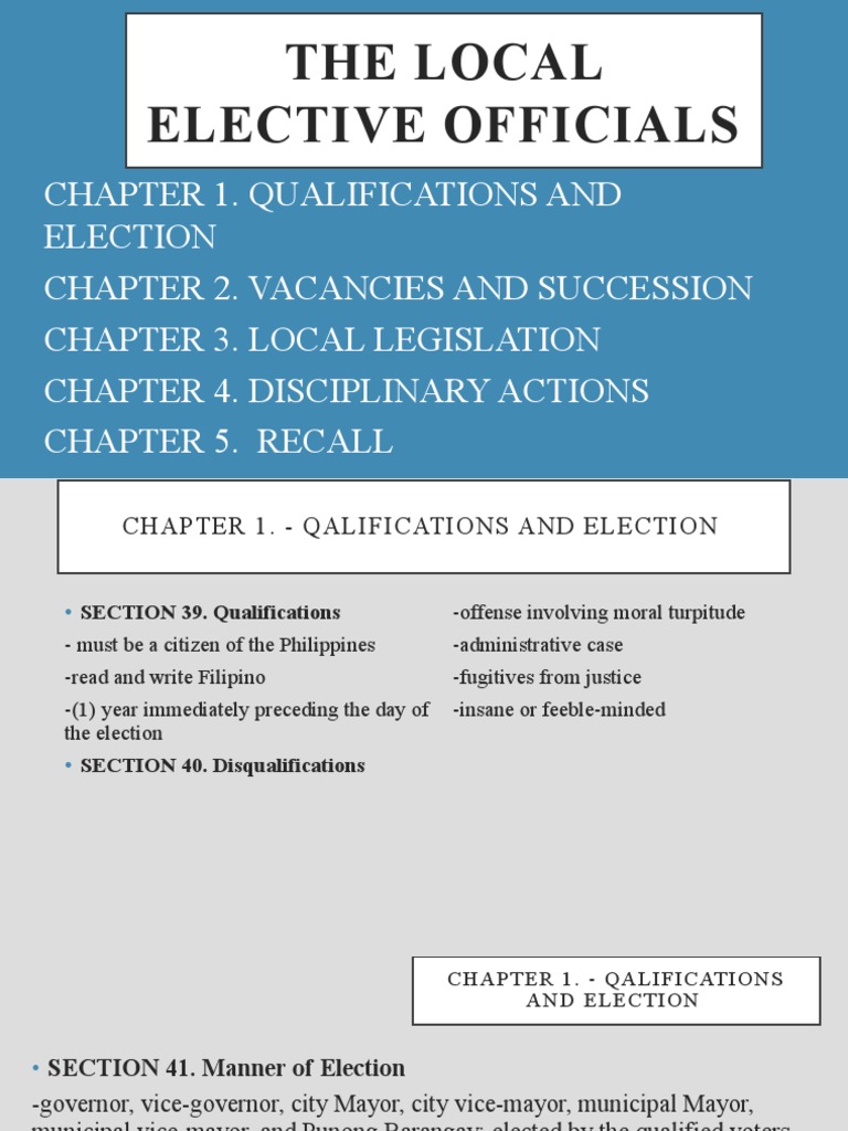 The Local Government Code of the Philippines: Qualifications, Elections ...