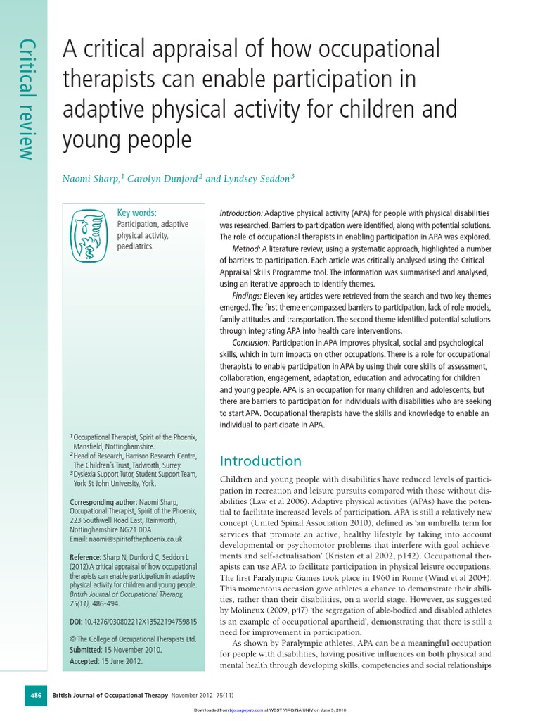 A Critical Appraisal of How Occupational Therapists Can Enable ...