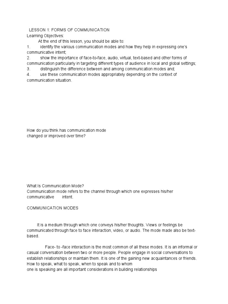Lesson 1 - Forms of Communication | PDF | Communication | Conversation