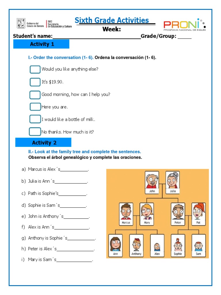Sixth Grade Activities: Week | PDF