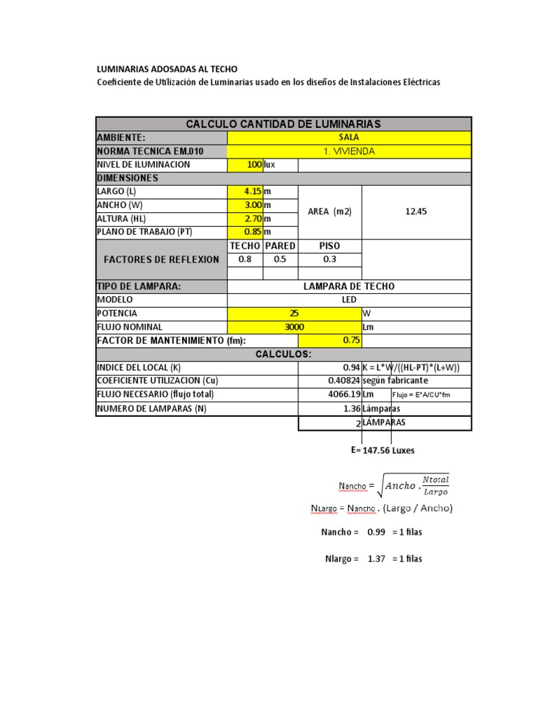 Calculo Cantidad De Luminarias Pdf