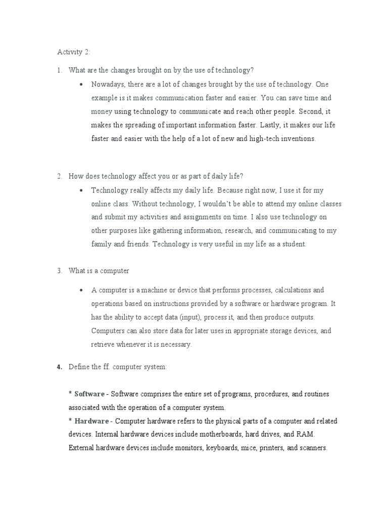 GE ELECT Activity 2 | PDF | Computer Hardware | Input/Output