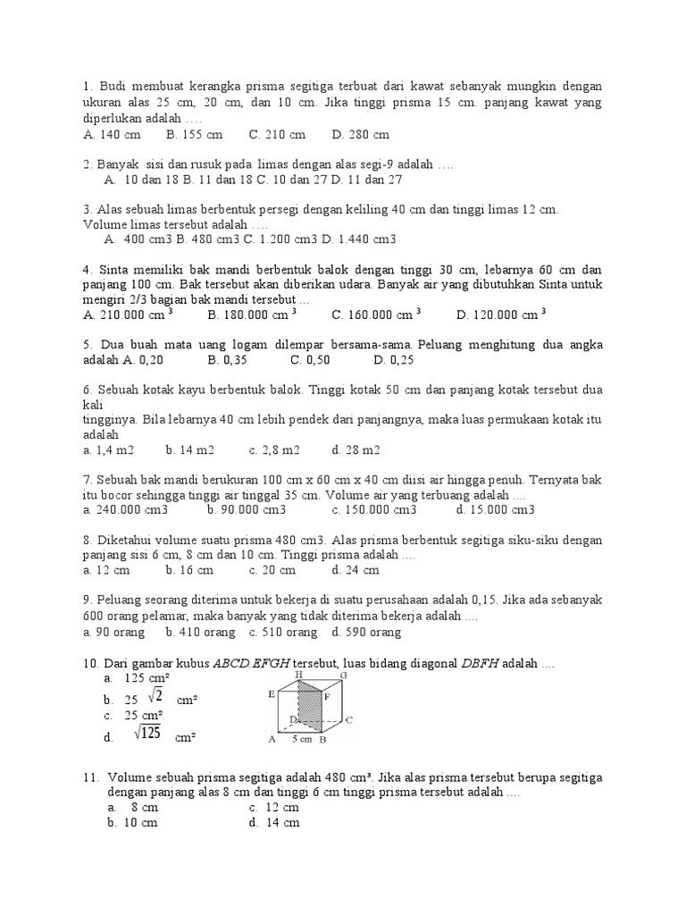 Soal MTK Kelas 8 | PDF