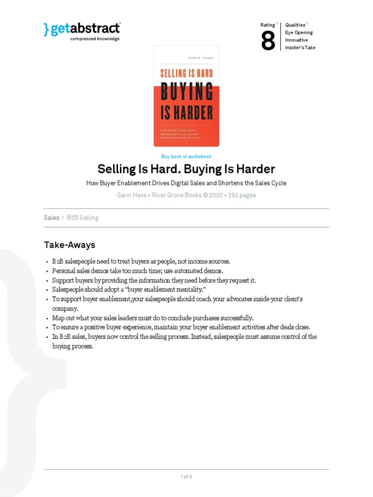 Selling Is Hard. Buying Is Harder Hess en 39945 | PDF | Sales | Procurement