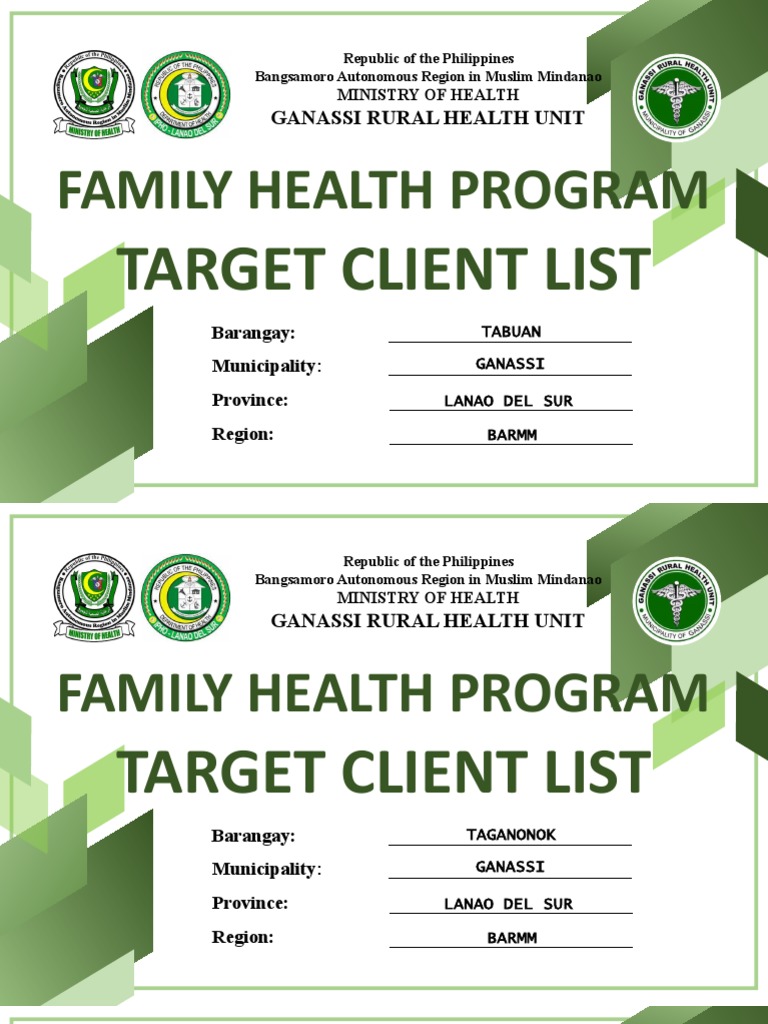 Family Health Program: Target Client List | PDF | Collections Care ...