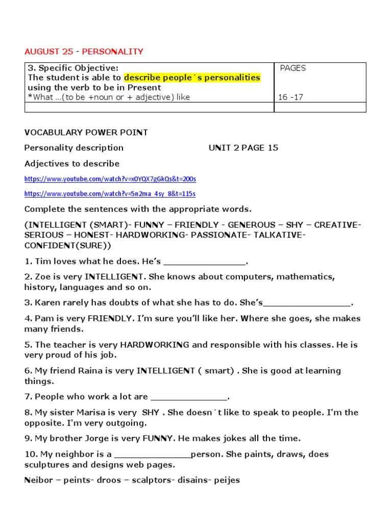 Personality and Appearance Exercises | PDF | Hair | Linguistics