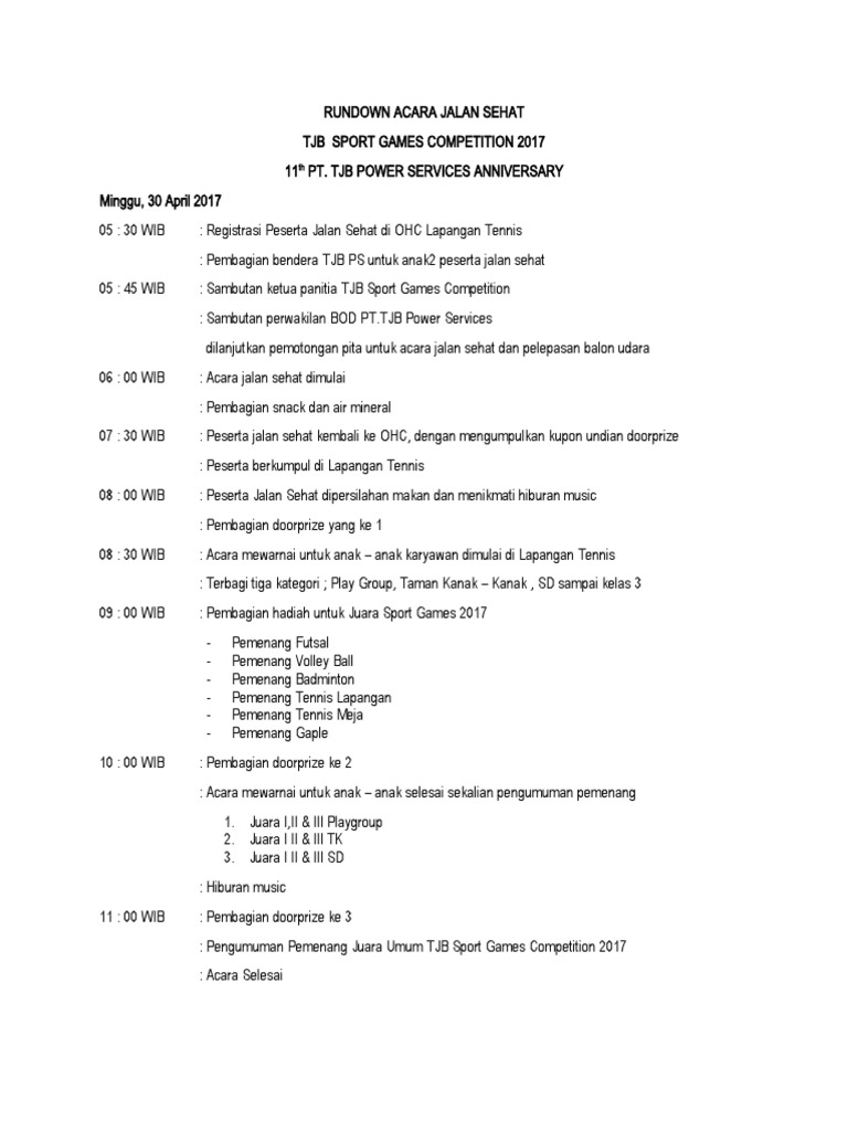 Rundown Acara Jalan Sehat 2017 | PDF
