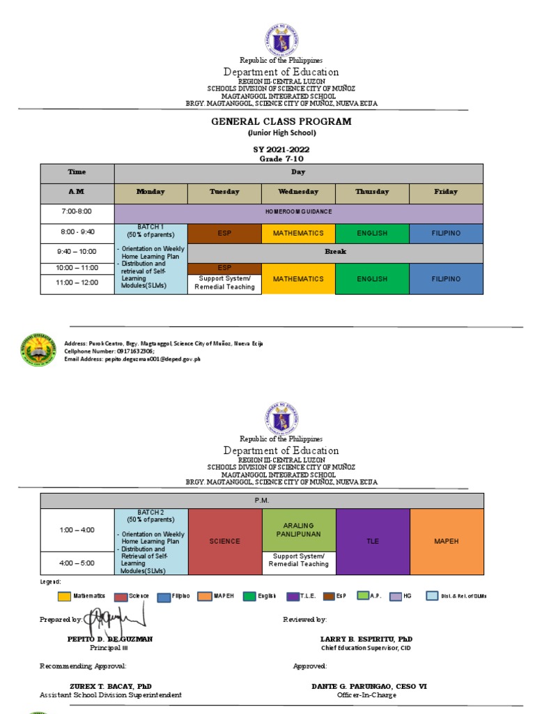 Department of Education: General Class Program | PDF | Philippines