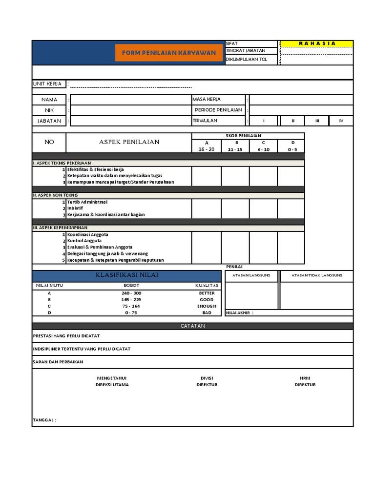 Formulir Penilaian Prestasi Kerja | PDF