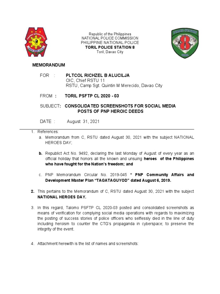 Memorandum: Republic of The Philippines National Police Commission | PDF
