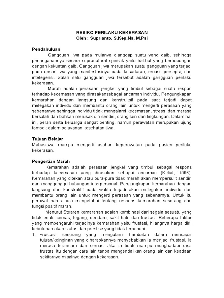 Modul KEPERAWATAN JIWA RESIKO PERILAKU KEKERASAN 2021 | PDF