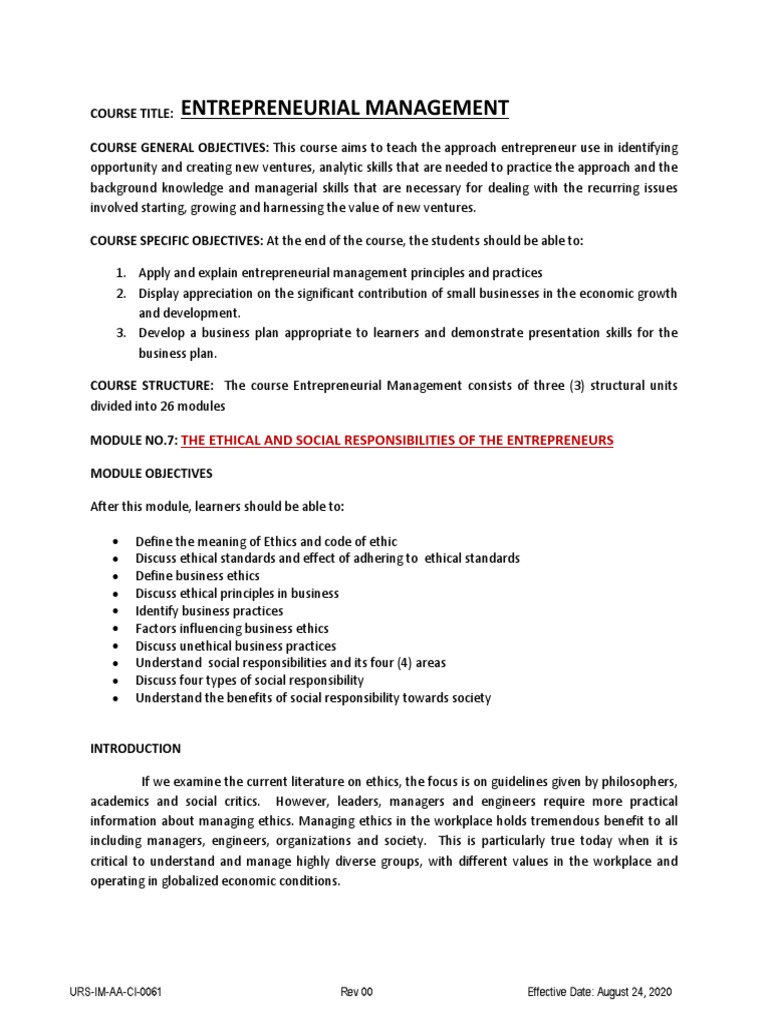 Exploring the Ethical and Social Responsibilities of Entrepreneurs ...