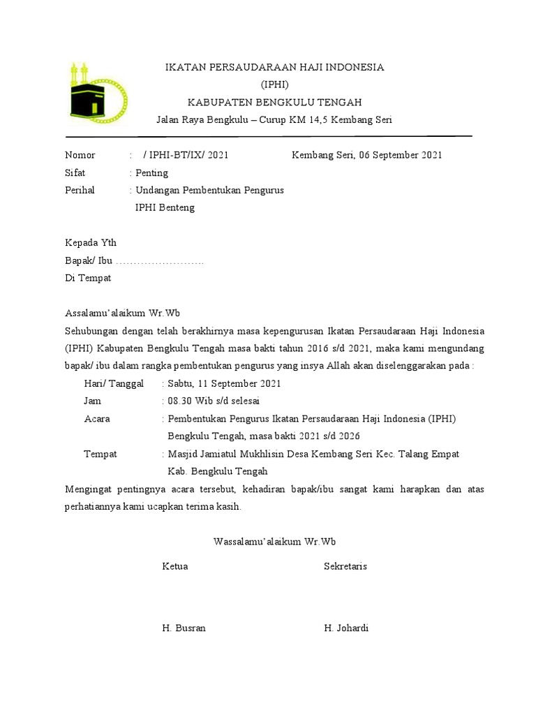 Undangan Pembentukan Pengurus IPHI | PDF