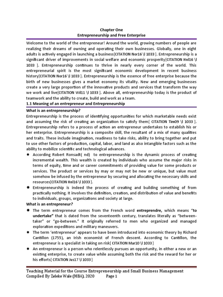 Chapter One Entrepreneurship and Free Enterprise | PDF ...