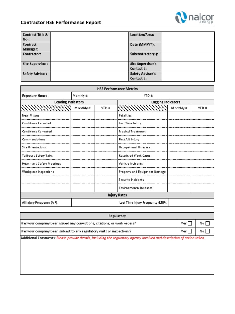 Contractor HSE Performance Report: Monthly # Ytd # Monthly # Ytd ...