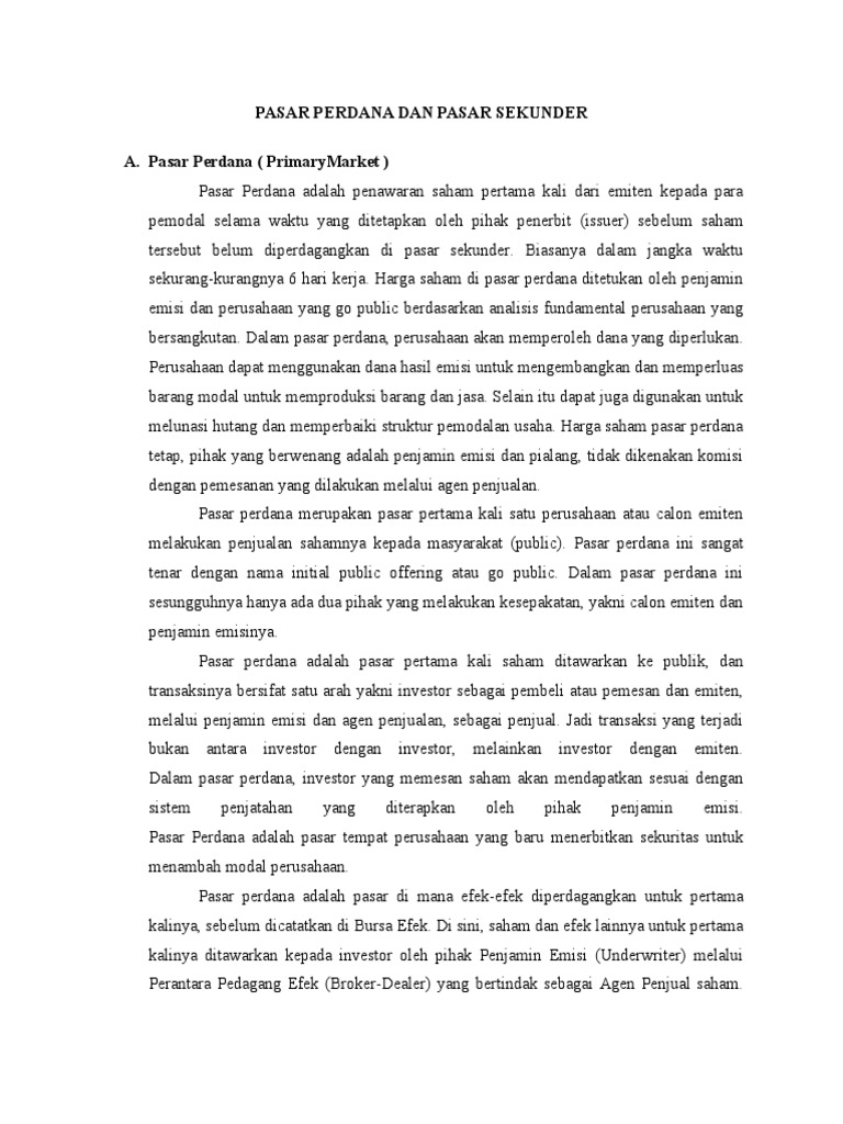 Pasar Perdana dan Sekunder: Panduan Lengkap | PDF