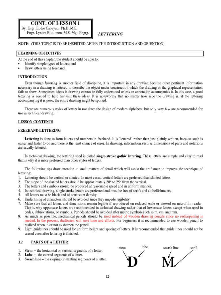 Single Stroke Lettering in Drafting | PDF | Technical Drawing | Letter Case