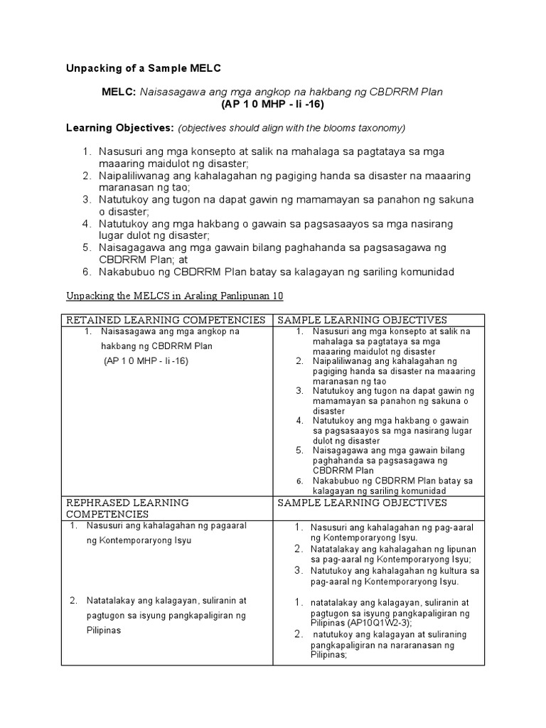 Sample of Unpacking MELCS | PDF