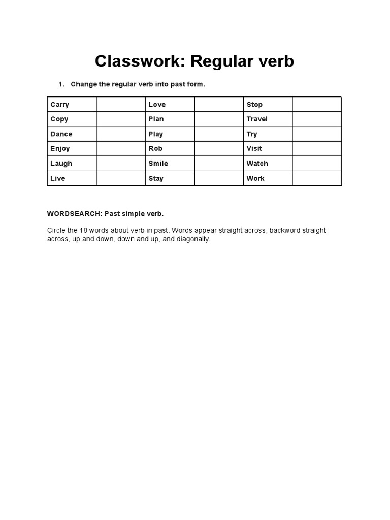 Template - Classwork - Regular Verbs | PDF | Language Arts & Discipline ...