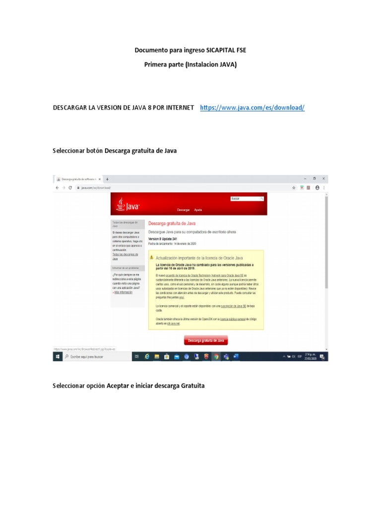 Manual Instalacion y Configuracion Java SICAPITAL FSE Externo | PDF ...