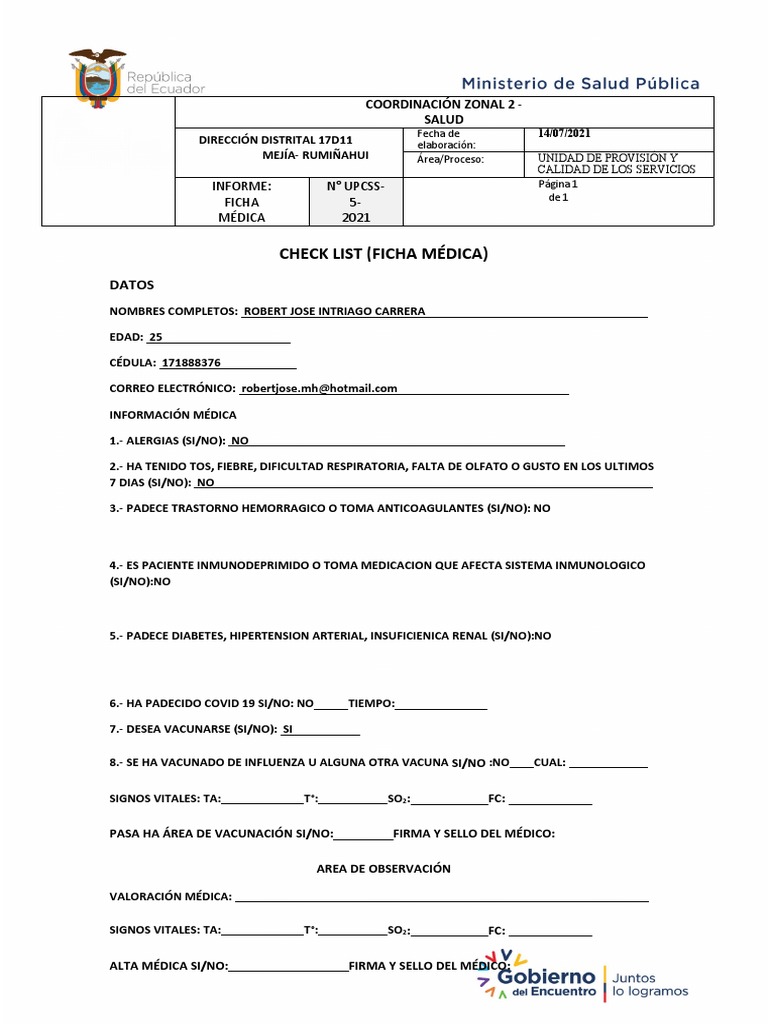 Ficha Medica Robert | PDF