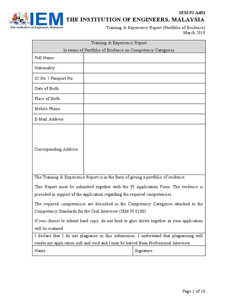 IEM PI A401 - Training and Experience Report | PDF | Competence (Human ...