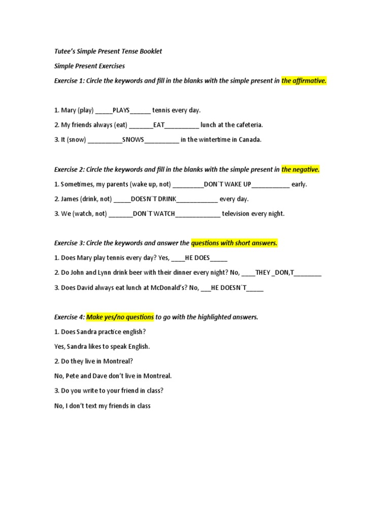 Present Simple Exercises English Iii | PDF | Linguistics | Food And Drink