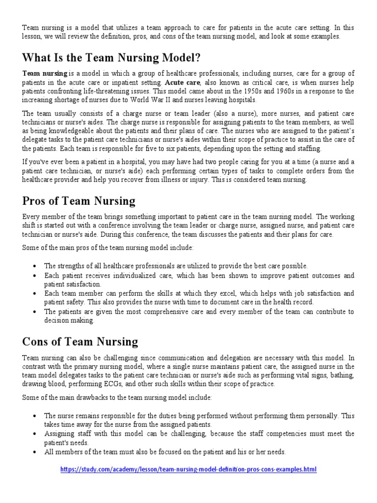 What Is The Team Nursing Model? | PDF | Nursing | Patient