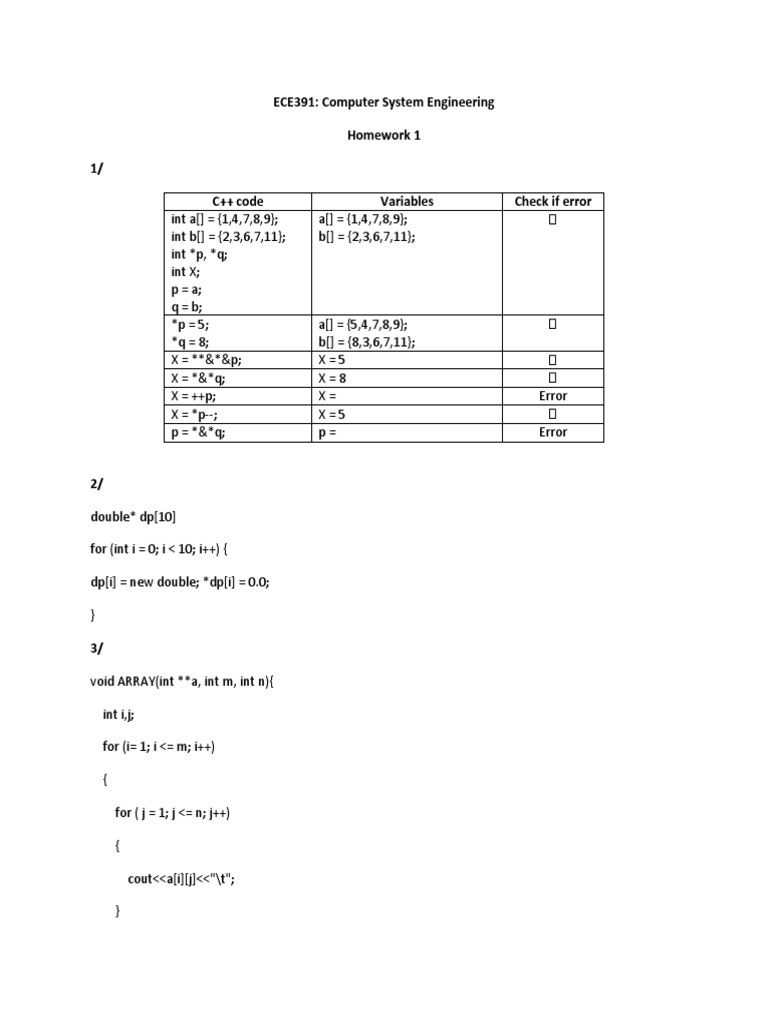 ECE391: Computer System Engineering Homework 1 1/ C++ Code Variables Check If Error | PDF ...