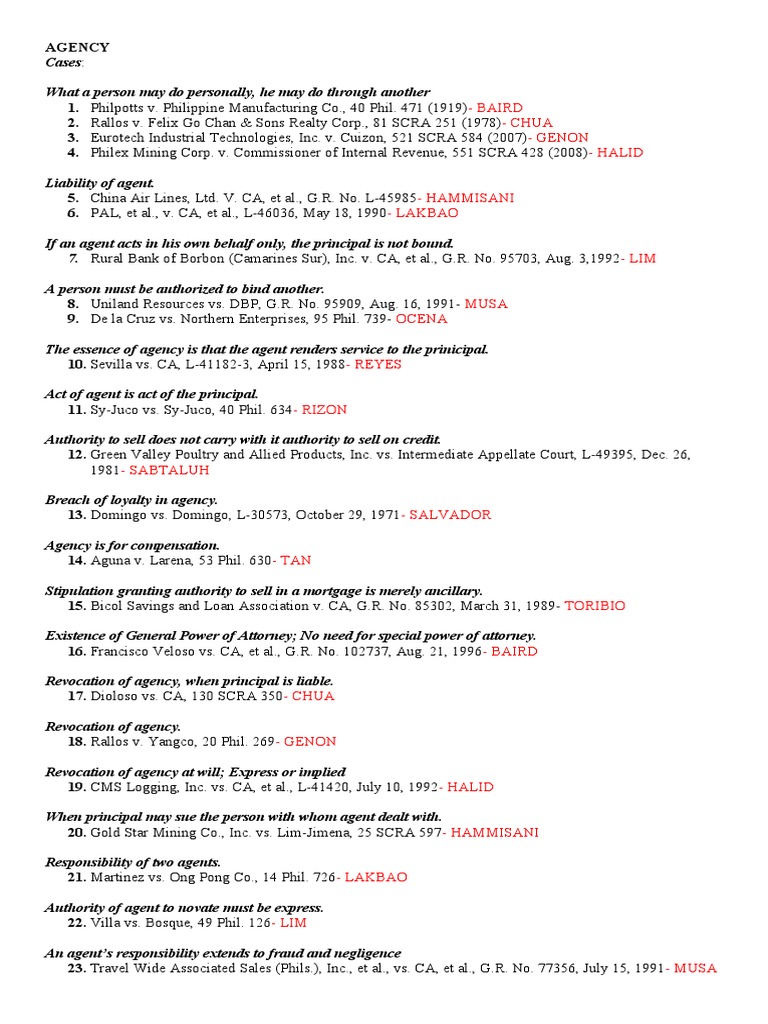 Agency Case Syllabus | PDF | Business Law | Legal Concepts