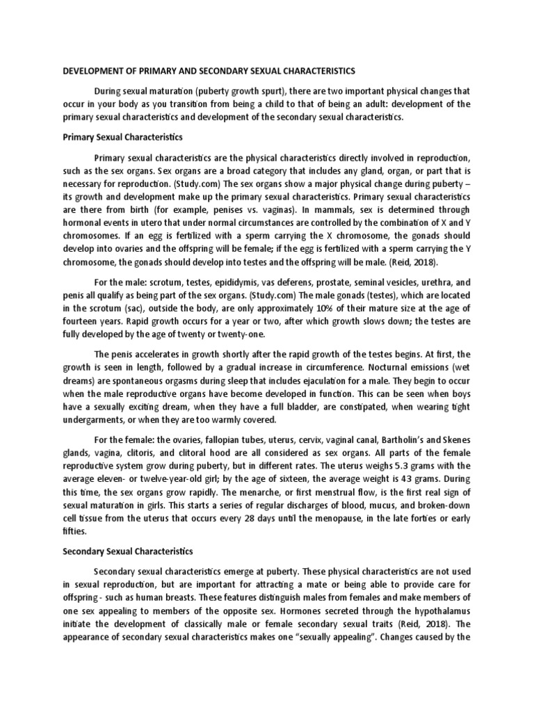 Development of Primary and Secondary Sexual Characteristics | PDF | Sex ...