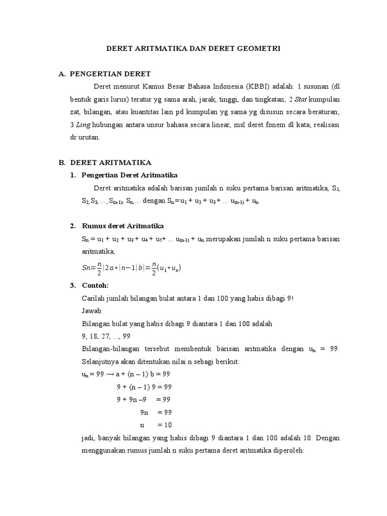 Deret Aritmatika Dan Deret Geometri | PDF | Metode & Bahan Ajar
