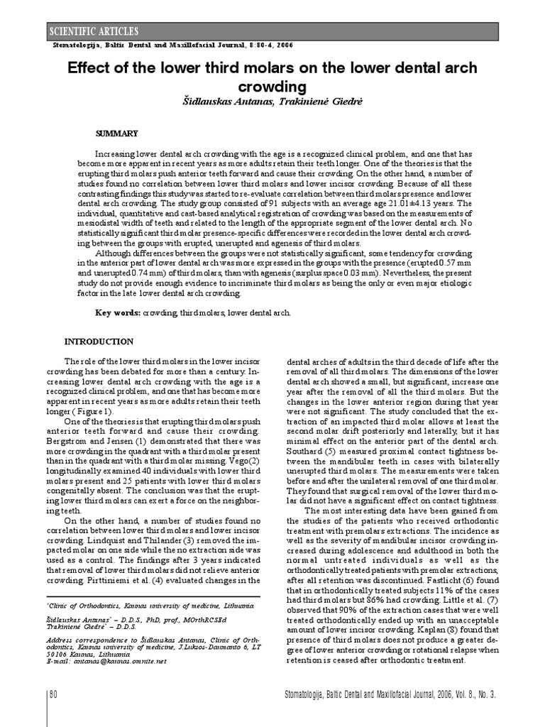 Effect of The Lower Third Molars | Download Free PDF | Tooth | Medical ...