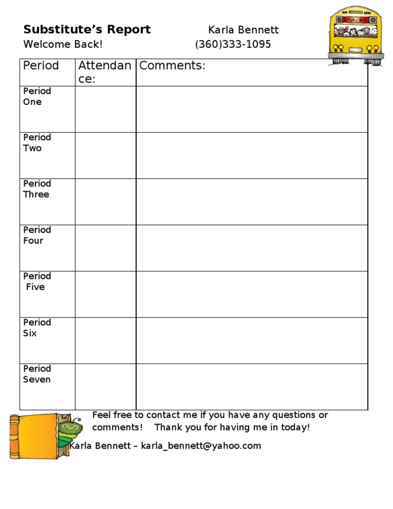 Substitute Teacher Report by Karla Bennett | PDF