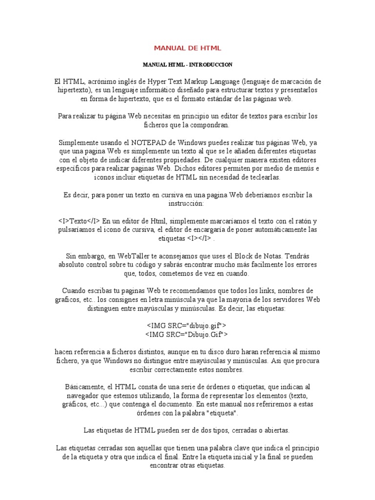 Manual de HTML | PDF | HTML | Lenguaje de marcado