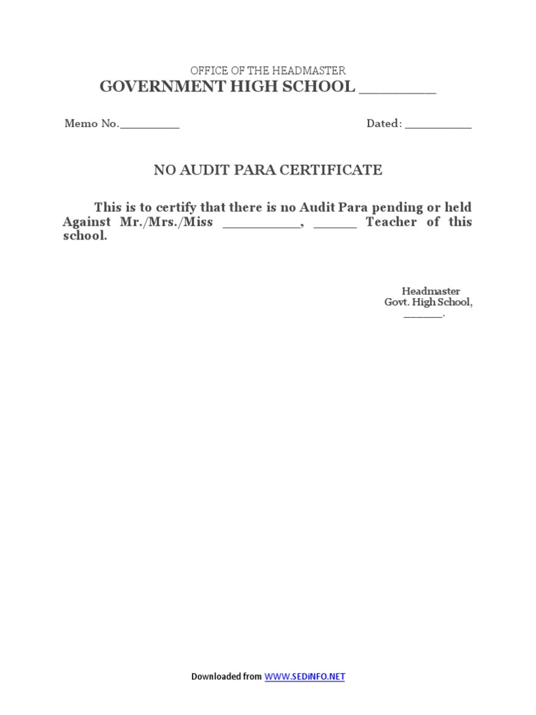 No Audit para Certificate | PDF