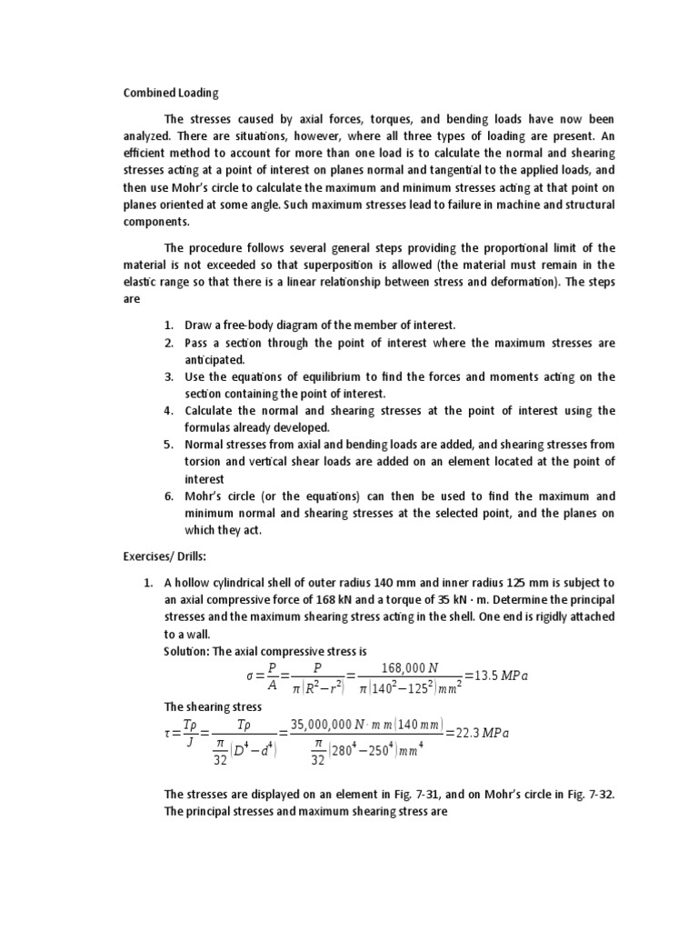 Combined Loading | PDF | Stress (Mechanics) | Bending