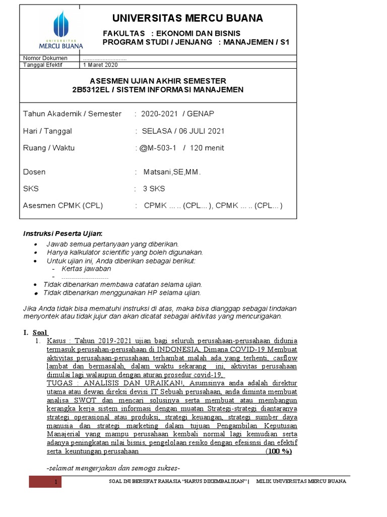 Soal Uas Sim 2021 Umb - Juli | PDF | Komputer