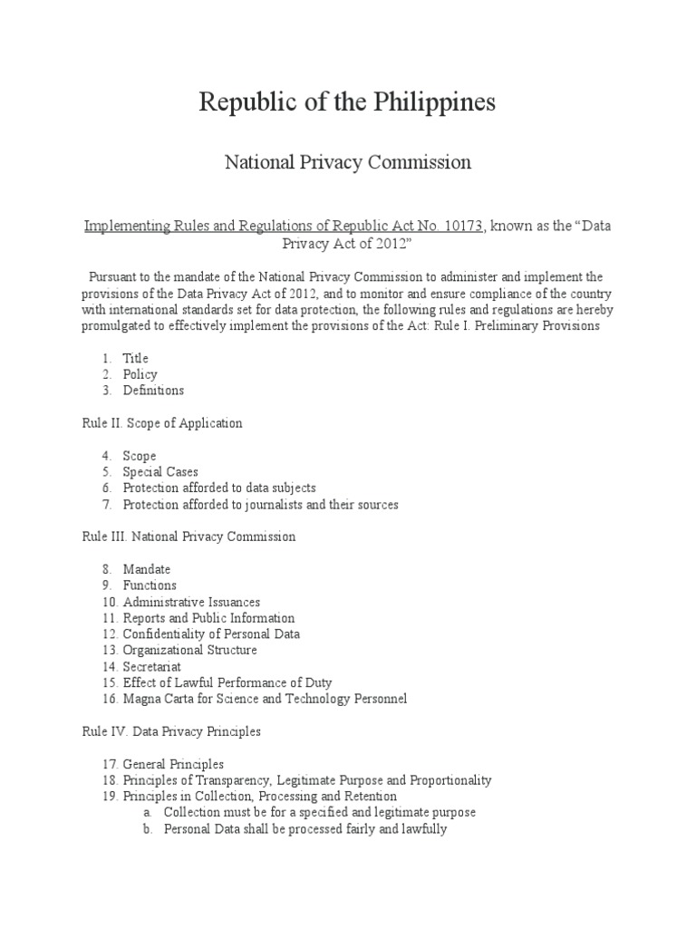 Data Privacy Act 2012 IRR Overview | PDF | Information Privacy | Privacy