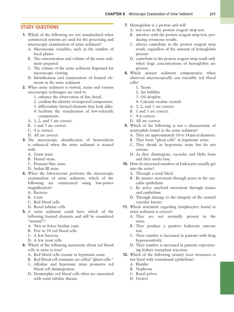 Study Questions: CHAPTER 8 Microscopic Examination of Urine Sediment ...