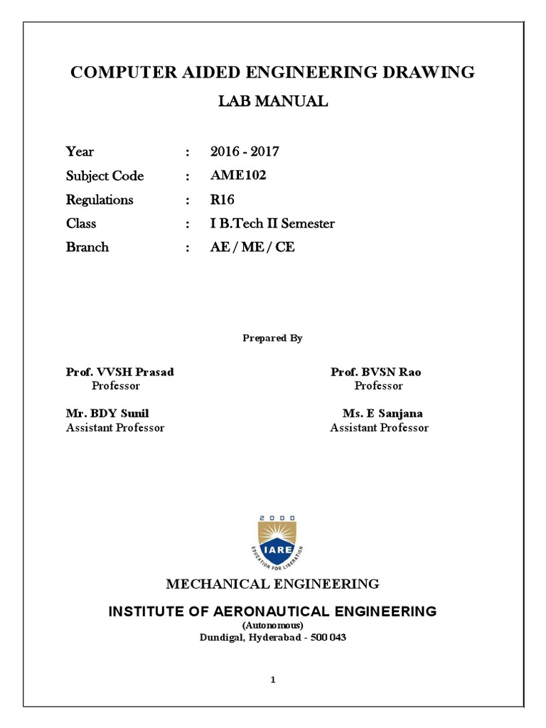 Computer Aided Engineering Drawing: Lab Manual | PDF | Engineering ...