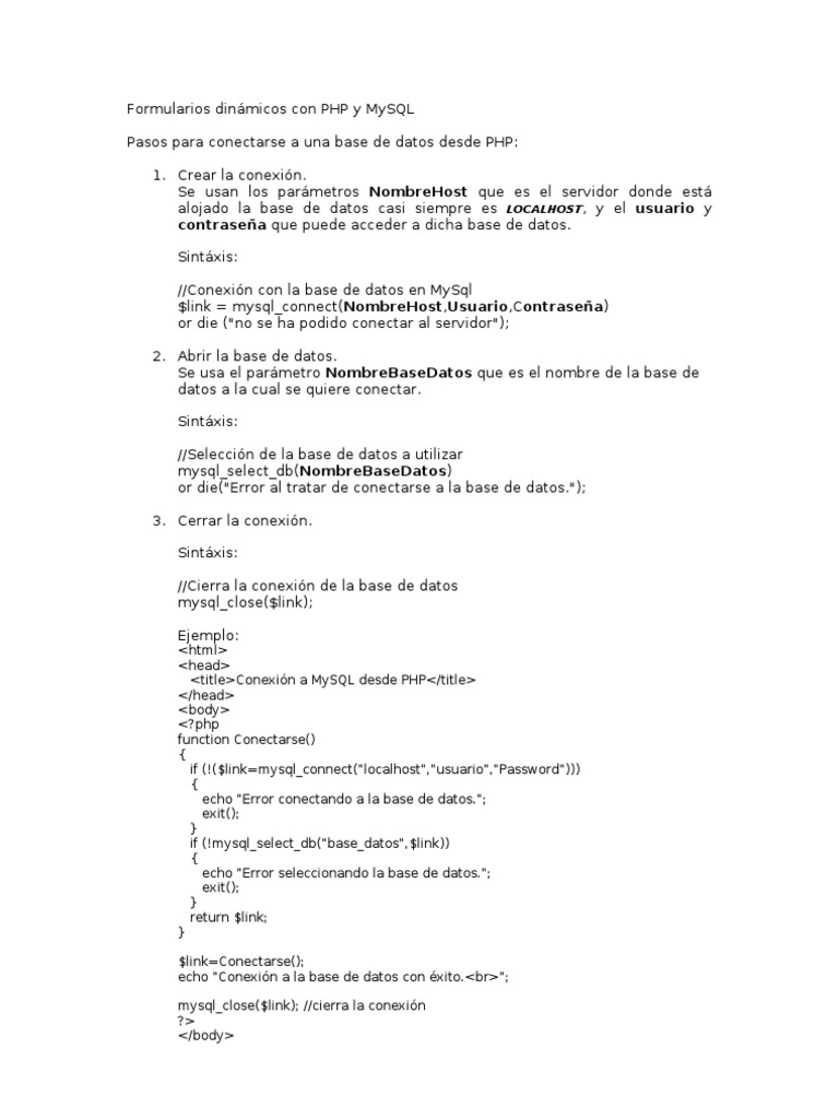 Formularios Dinámicos Con PHP y MySQL | Descargar gratis PDF | Php | SQL